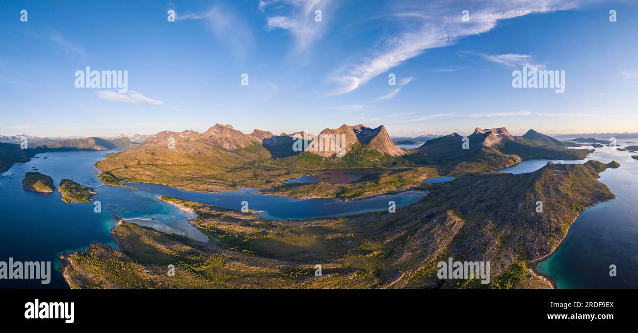 View of mountains and fjord, Mount Stortinden, Efjord, Tysfjord, Ofoten ...