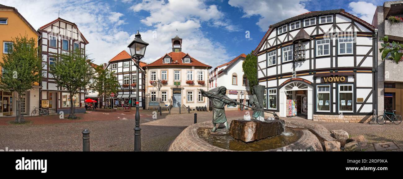 Panorama 180 degrees of the market place Bad Muender Germany Stock ...