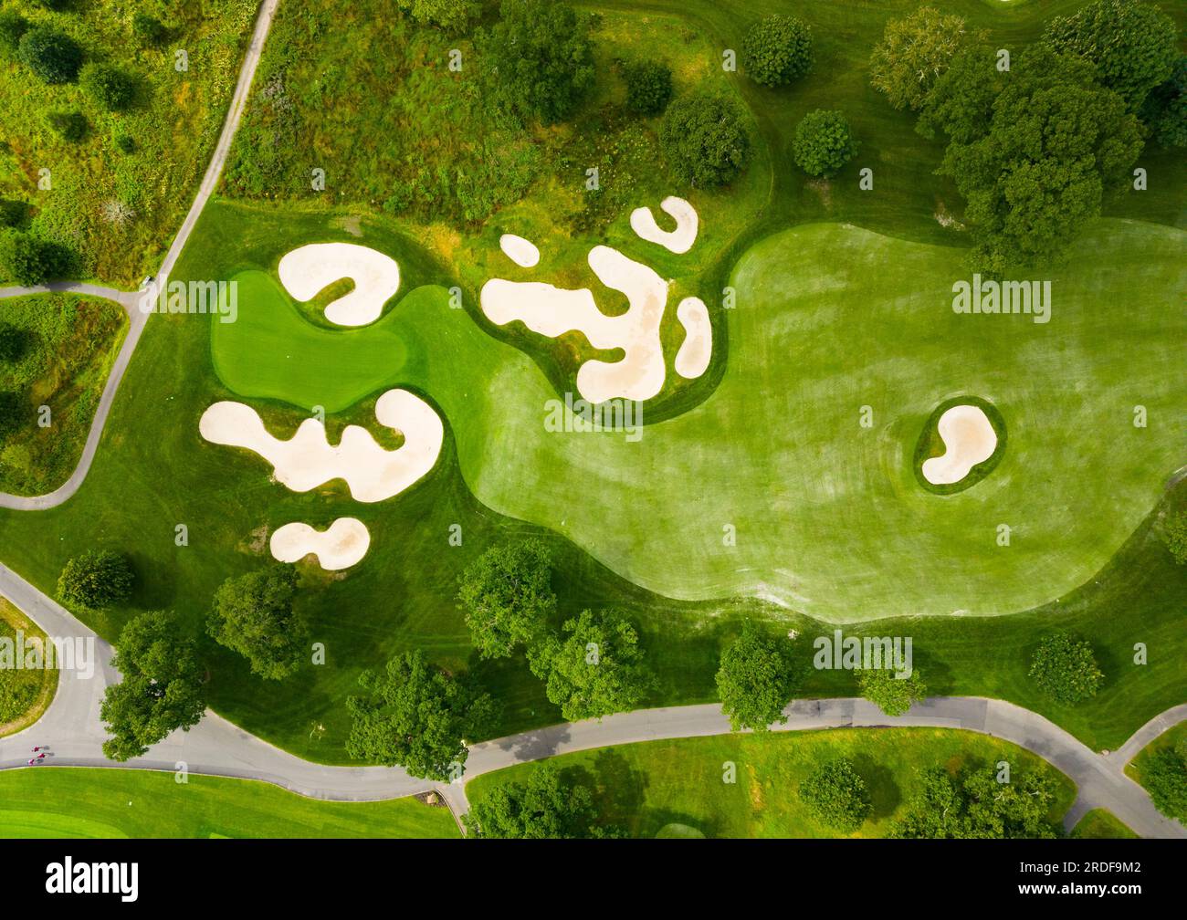 Aerial view of green and bunkers at Loch Lomond Golf Club at Loch ...