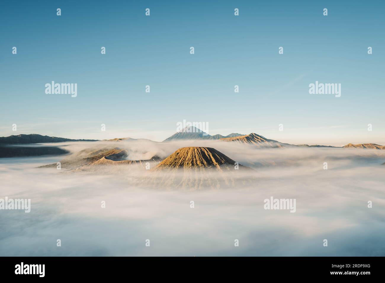 Gunung Bromo or Bromo Mountain is covered by clouds in the morning with ...