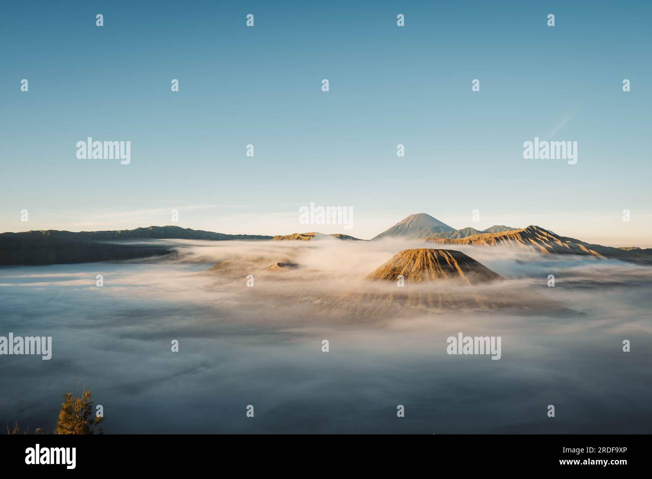 Gunung Bromo or Bromo Mountain is covered by clouds in the morning with ...