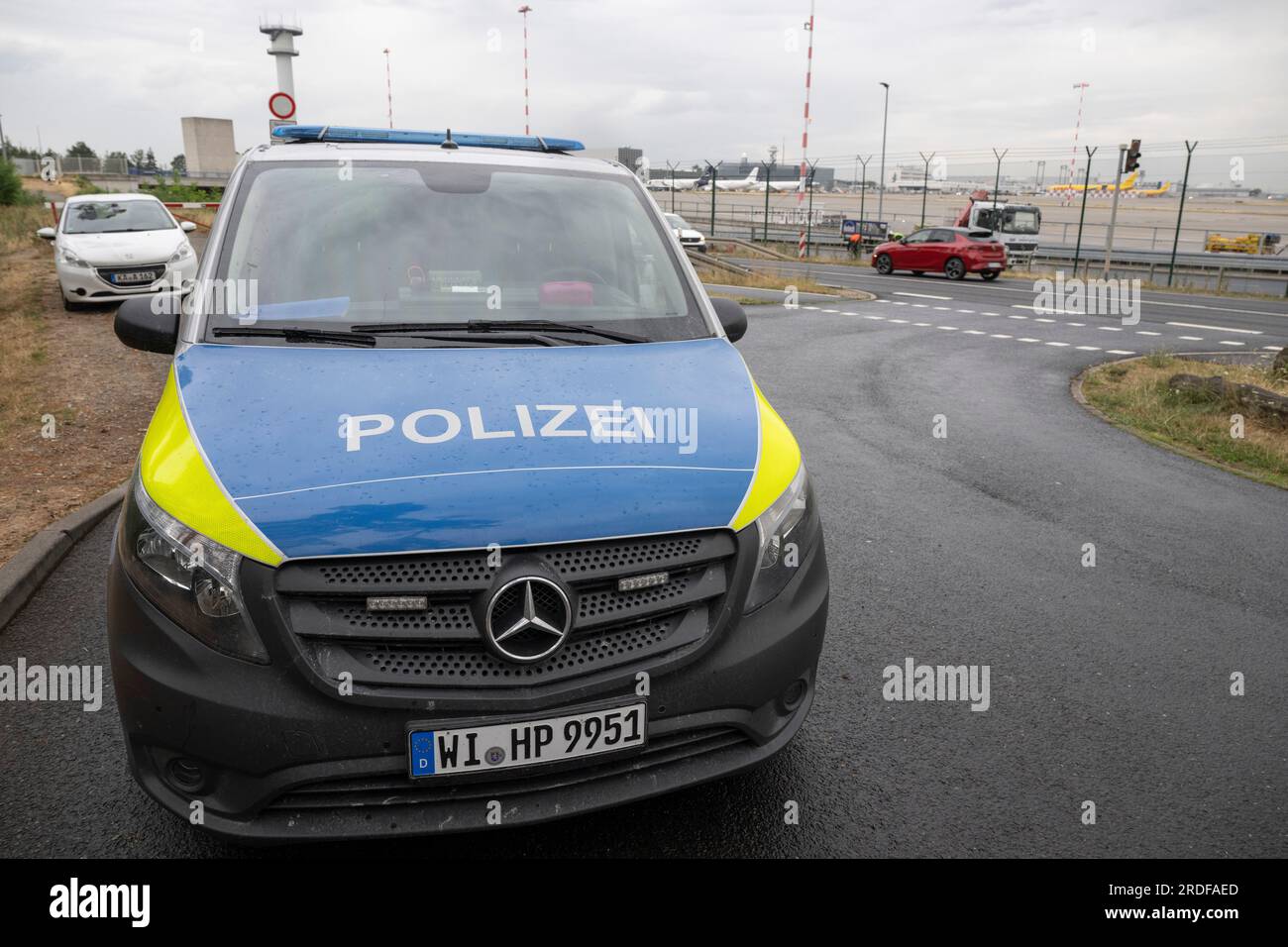 21 July 2023, Hesse, Frankfurt/Main: A police patrol car stands at ...