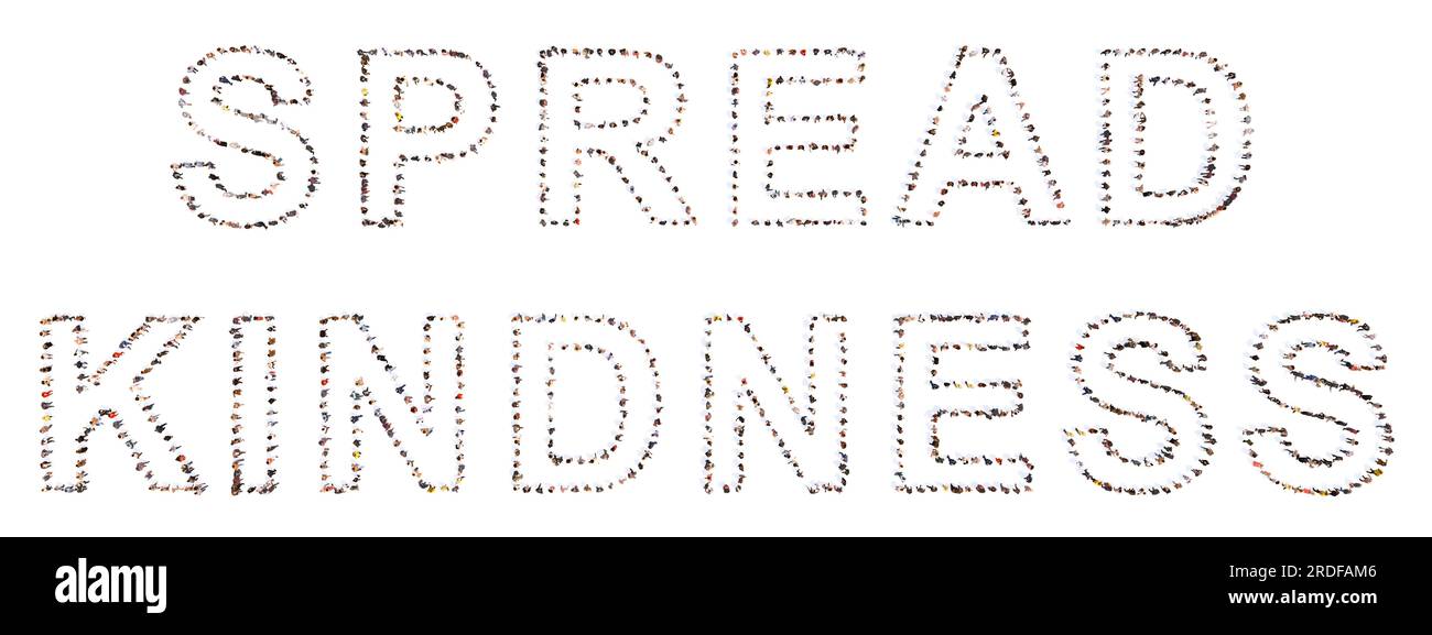 Concept or conceptual large community of people forming SPREAD KINDNESS ...