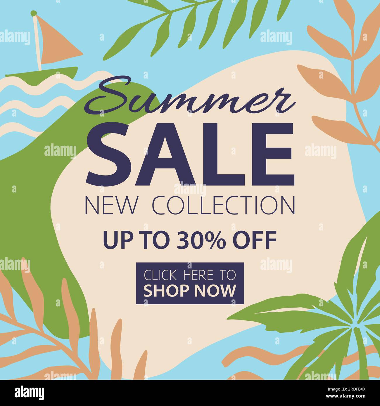 Summer Sale tropical website square banner template. Summer Sale tag ...