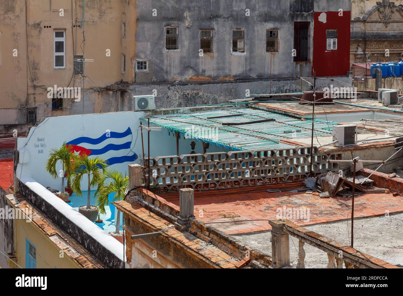 Havana, Cuba - May 27, 2023: A large Cuban flag painted in the wall of ...
