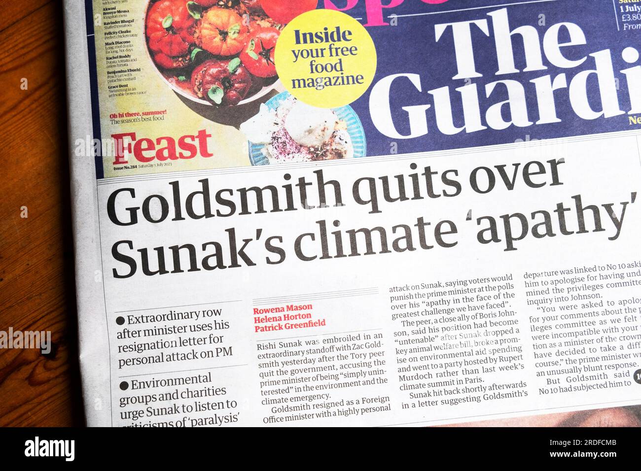 Zac 'Goldsmith quits over Sunak 's climate 'apathy' Guardian newspaper ...