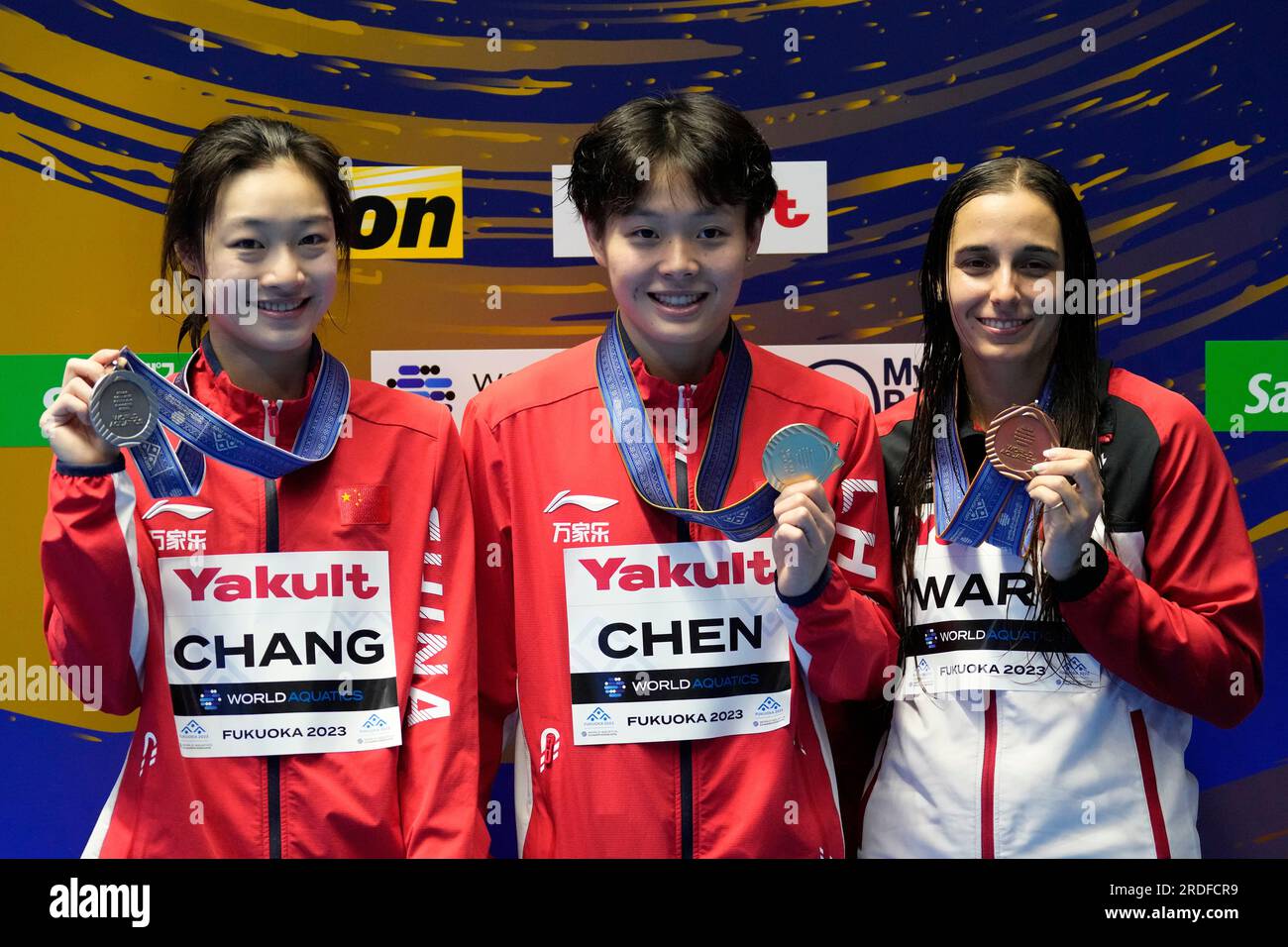 Medalists, from left to right, Chang Yani of China, silver, her ...