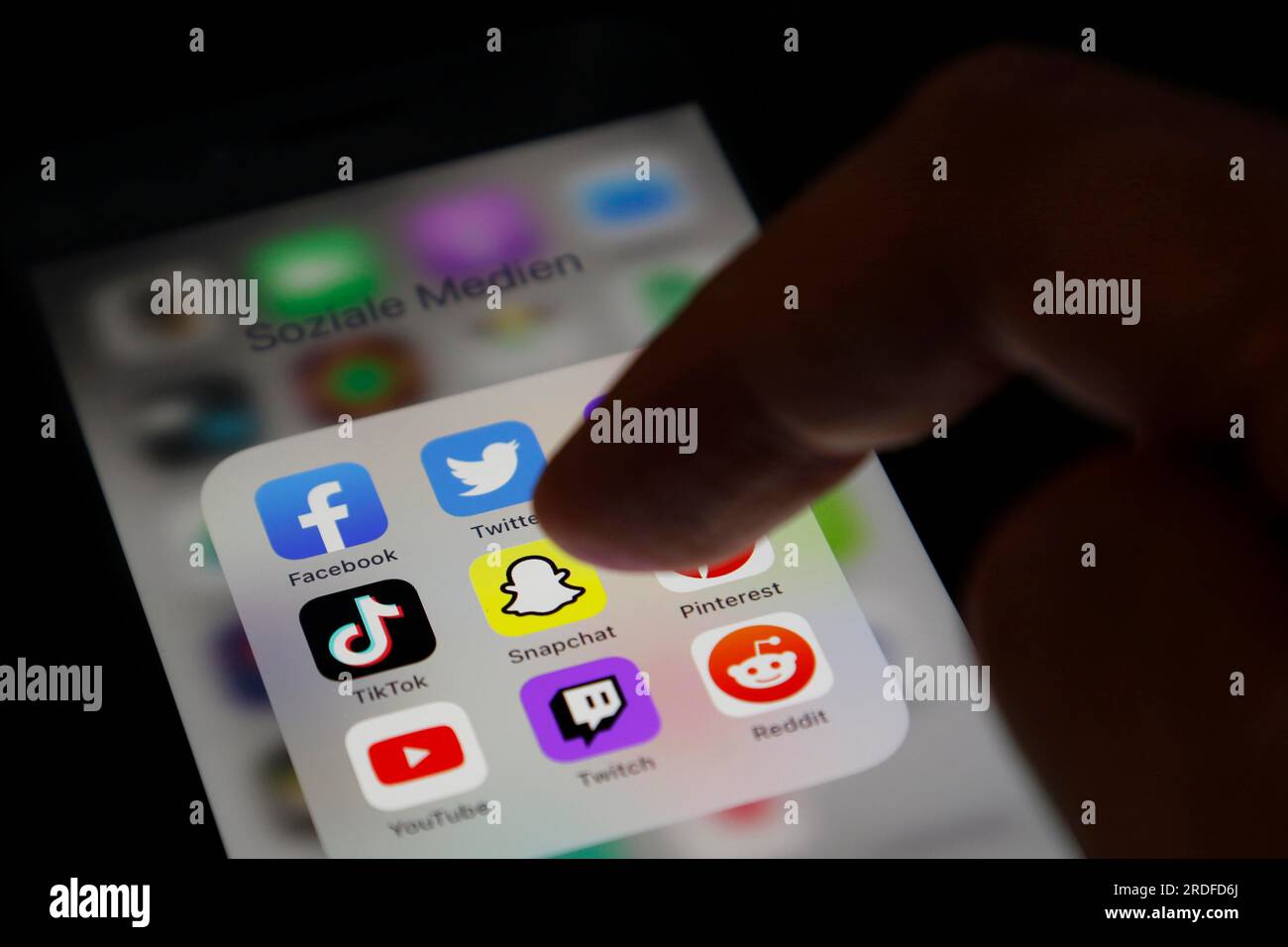 Social media icon, detailed view of a smartphone with social media apps ...