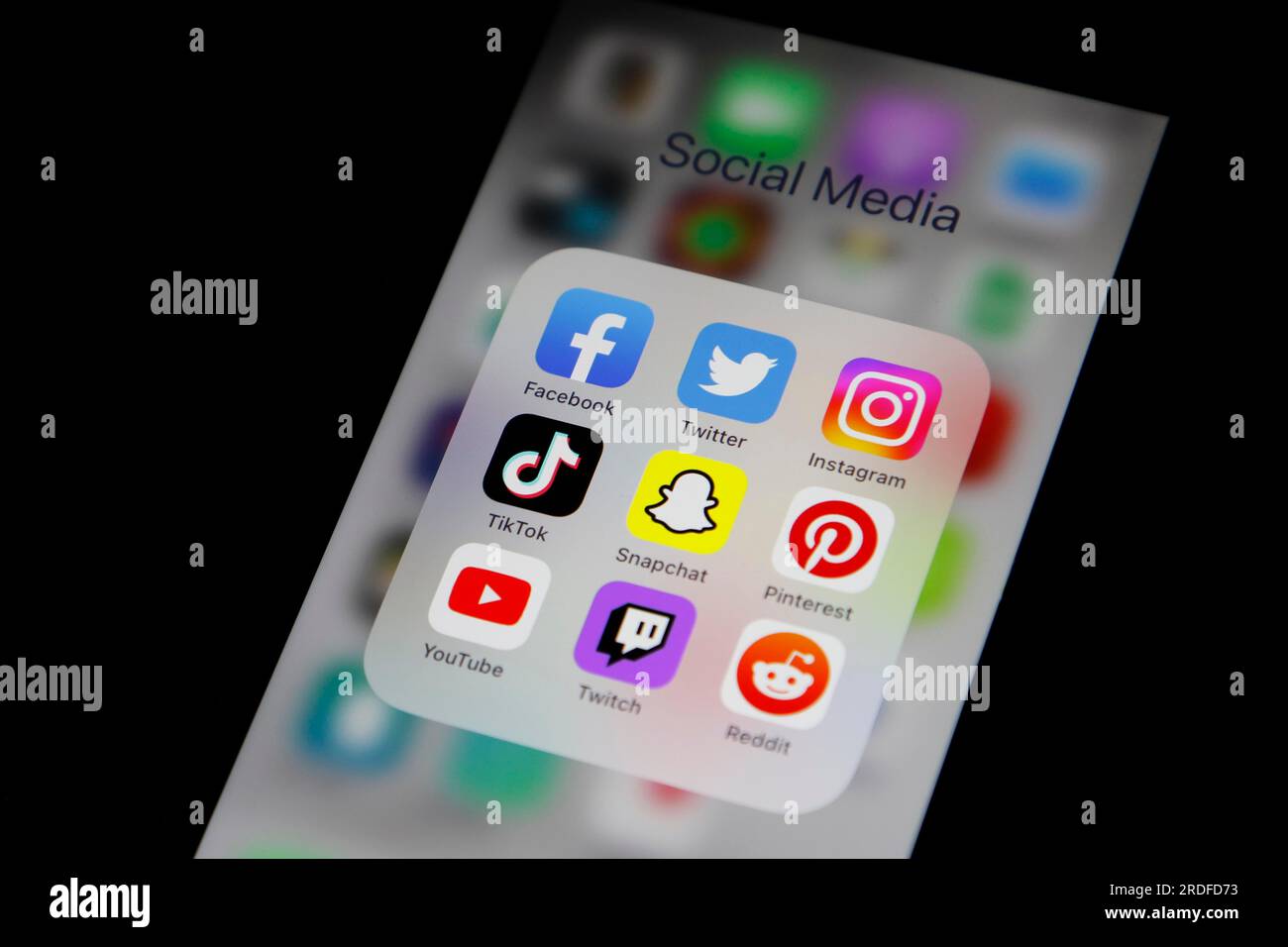 Social media icon, detailed view of a smartphone with social media apps ...