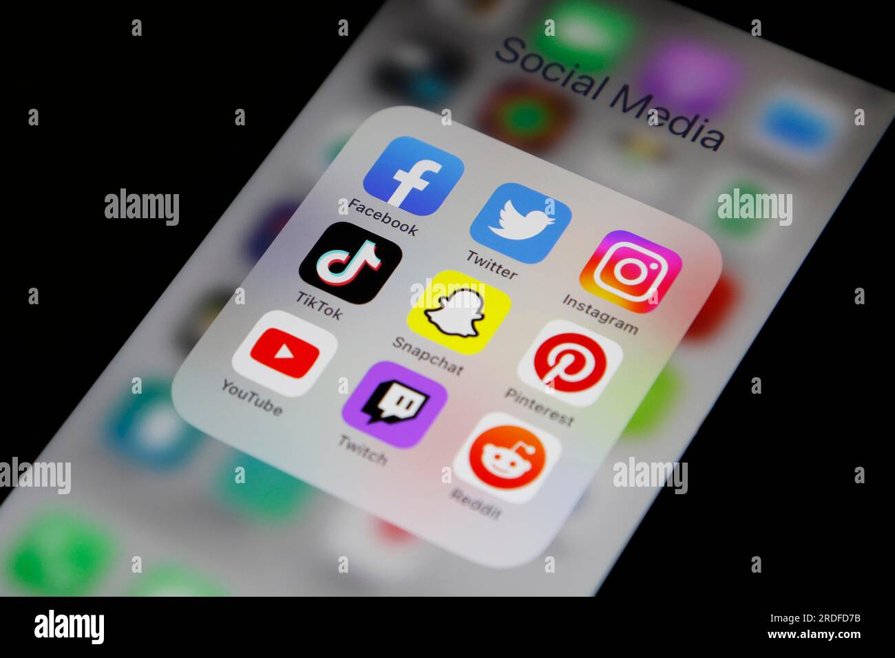 Social media icon, detailed view of a smartphone with social media apps ...