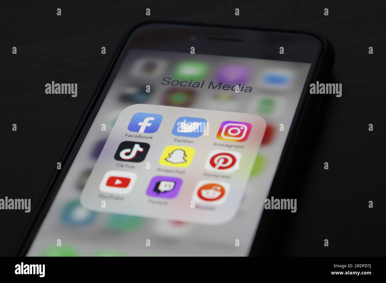 Social media icon, detailed view of a smartphone with social media apps ...
