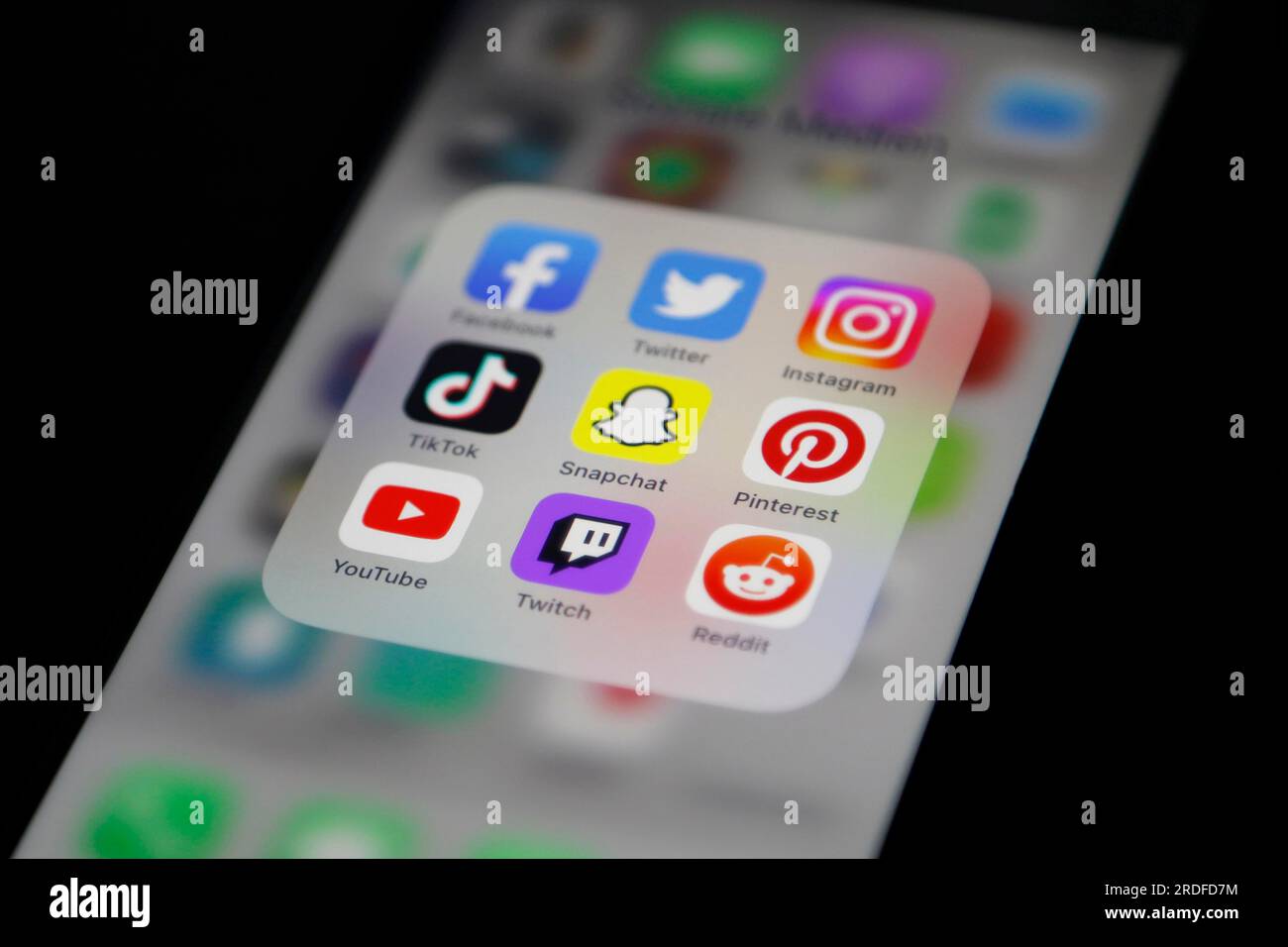 Social media icon, detailed view of a smartphone with social media apps, Facebook, Twitter ...