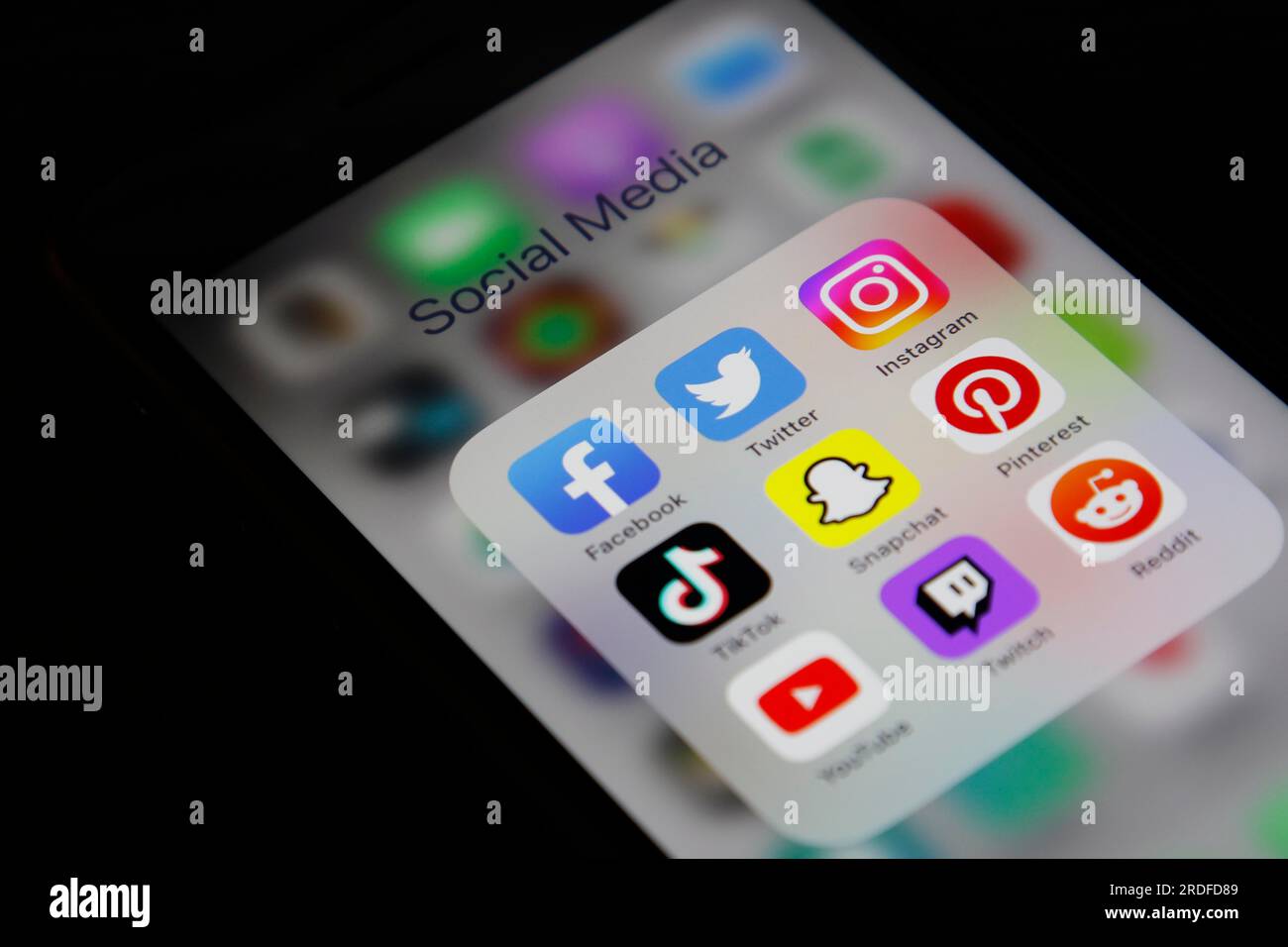 Social media icon, detailed view of a smartphone with social media apps ...