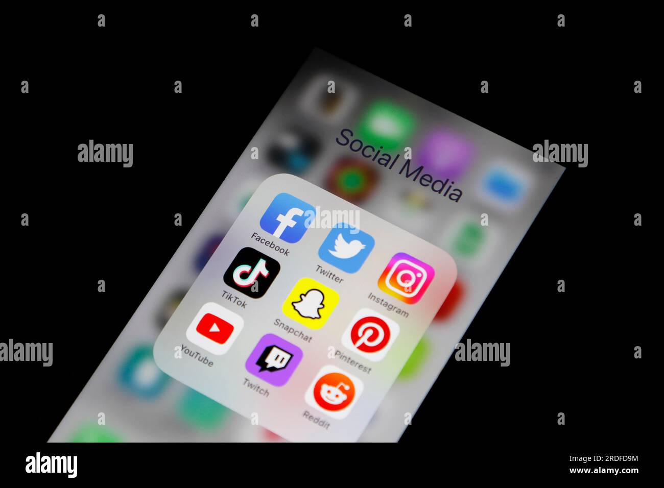 Social media icon, detailed view of a smartphone with social media apps ...