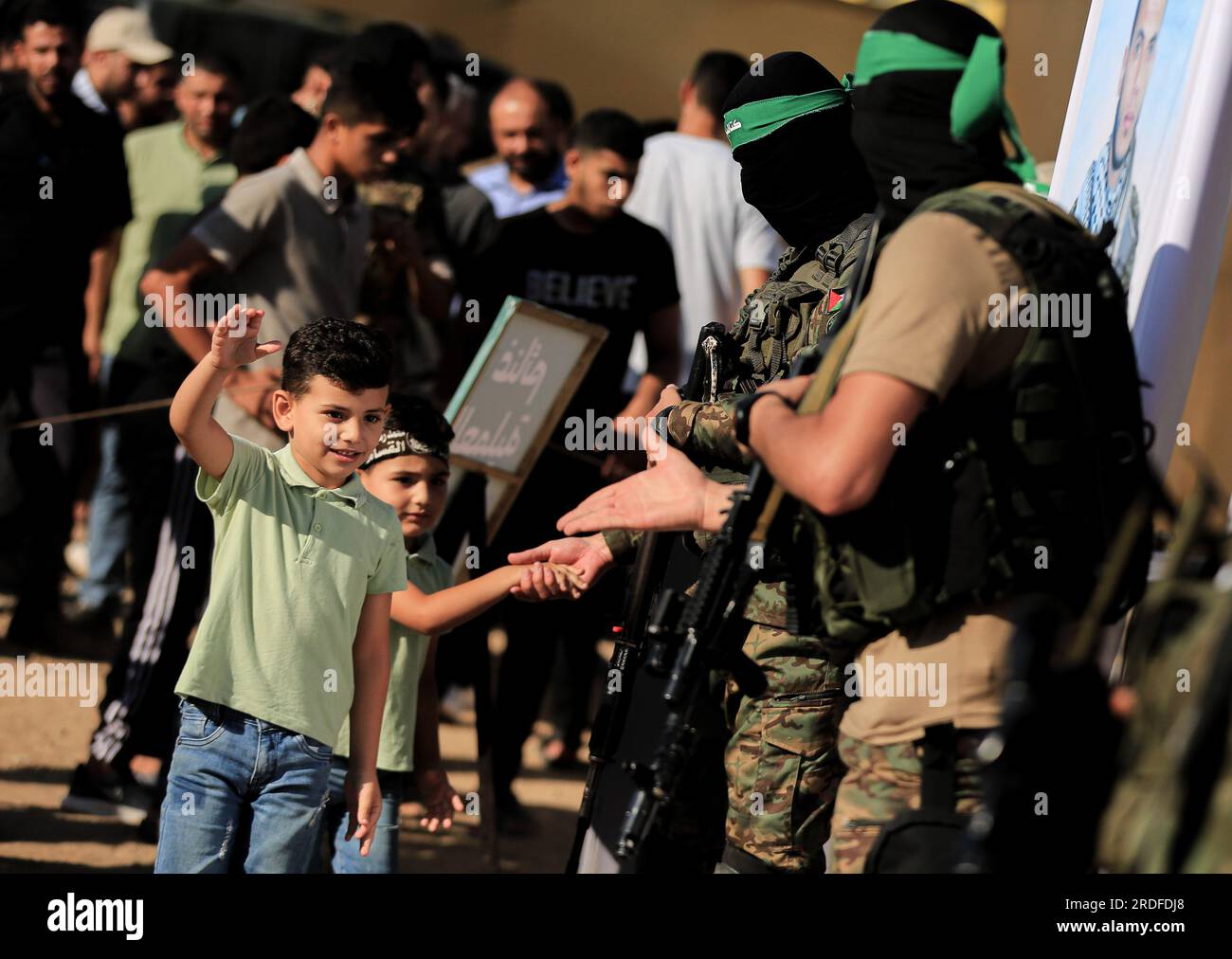 Gaza, Palestine. 19th July, 2023. Palestinian children greet members of ...