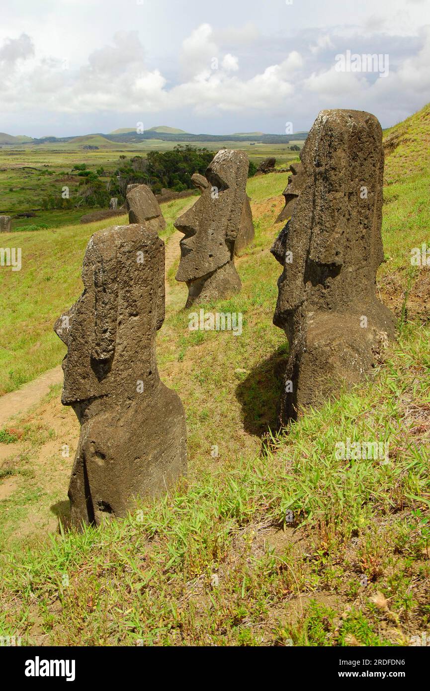 Moai stone sculptures, Rano Raraku, Rapa Nui, Easter Island, Moai ...