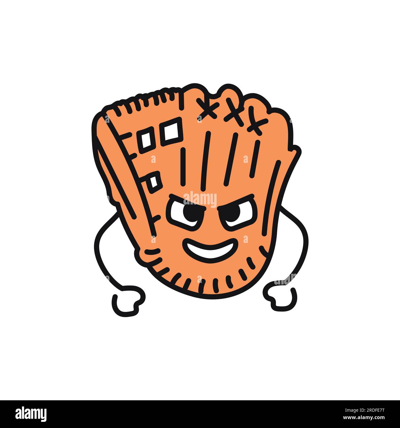 Funny cute happy baseball glove black line icon. Kawaii character ...