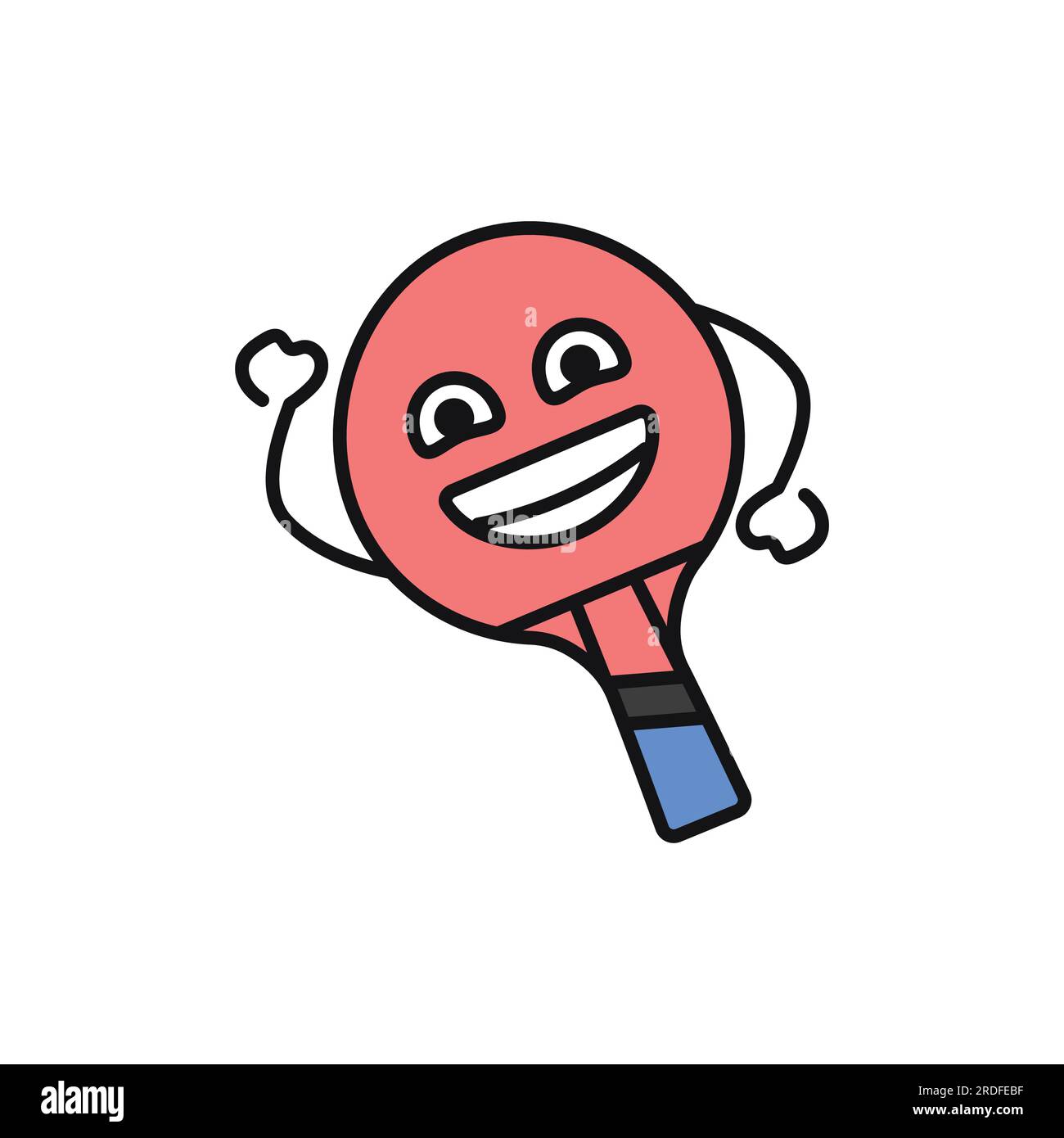 Funny cute happy ping-pong racket black line icon. Kawaii character ...