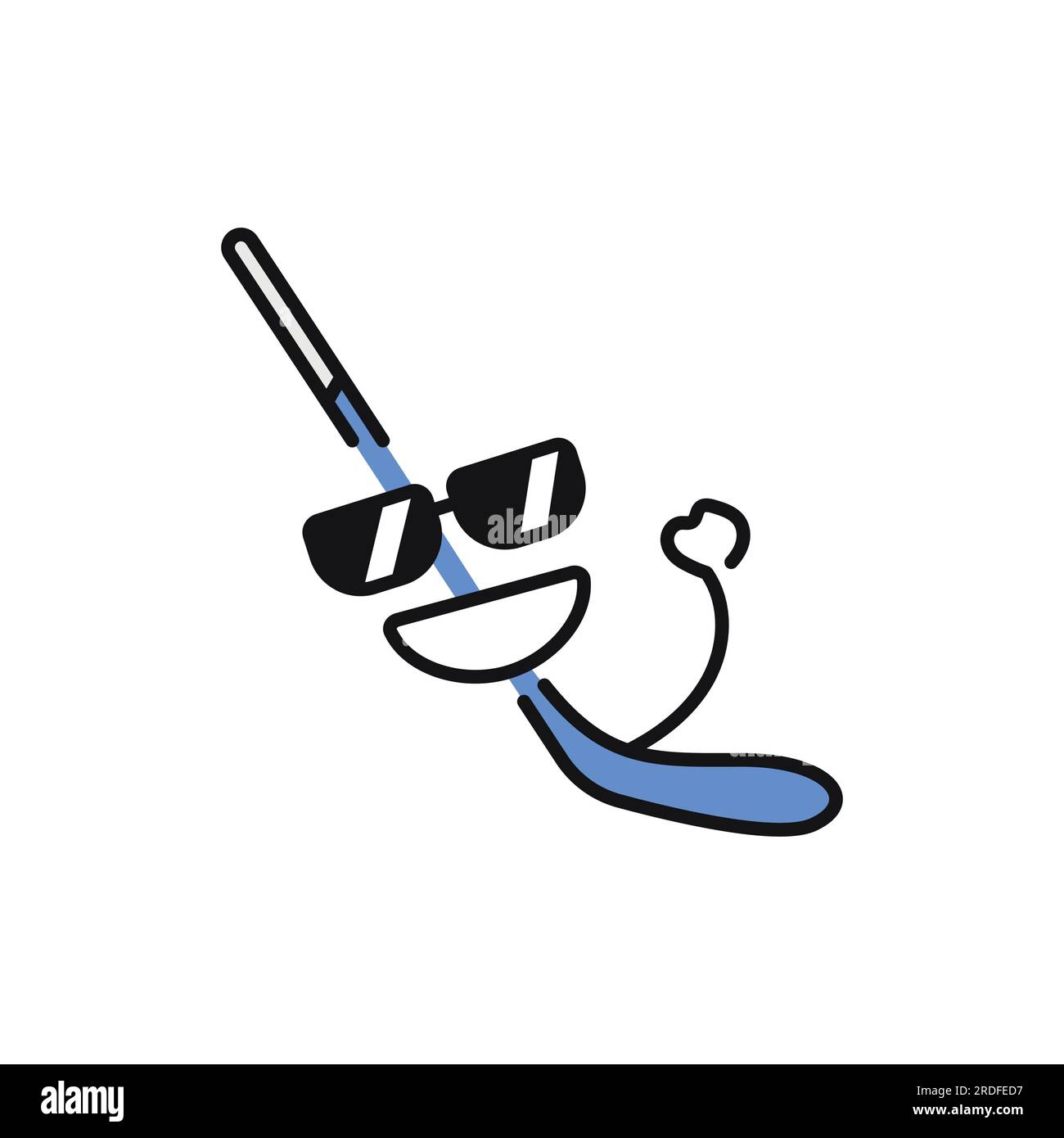 Funny cute happy hockey stick black line icon. Kawaii character ...