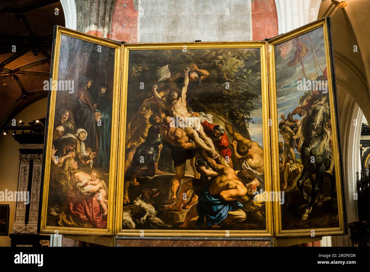 Raising of the Cross altarpiece by Peter Paul Rubens, Cathedral of Our Lady, large Gothic church ...