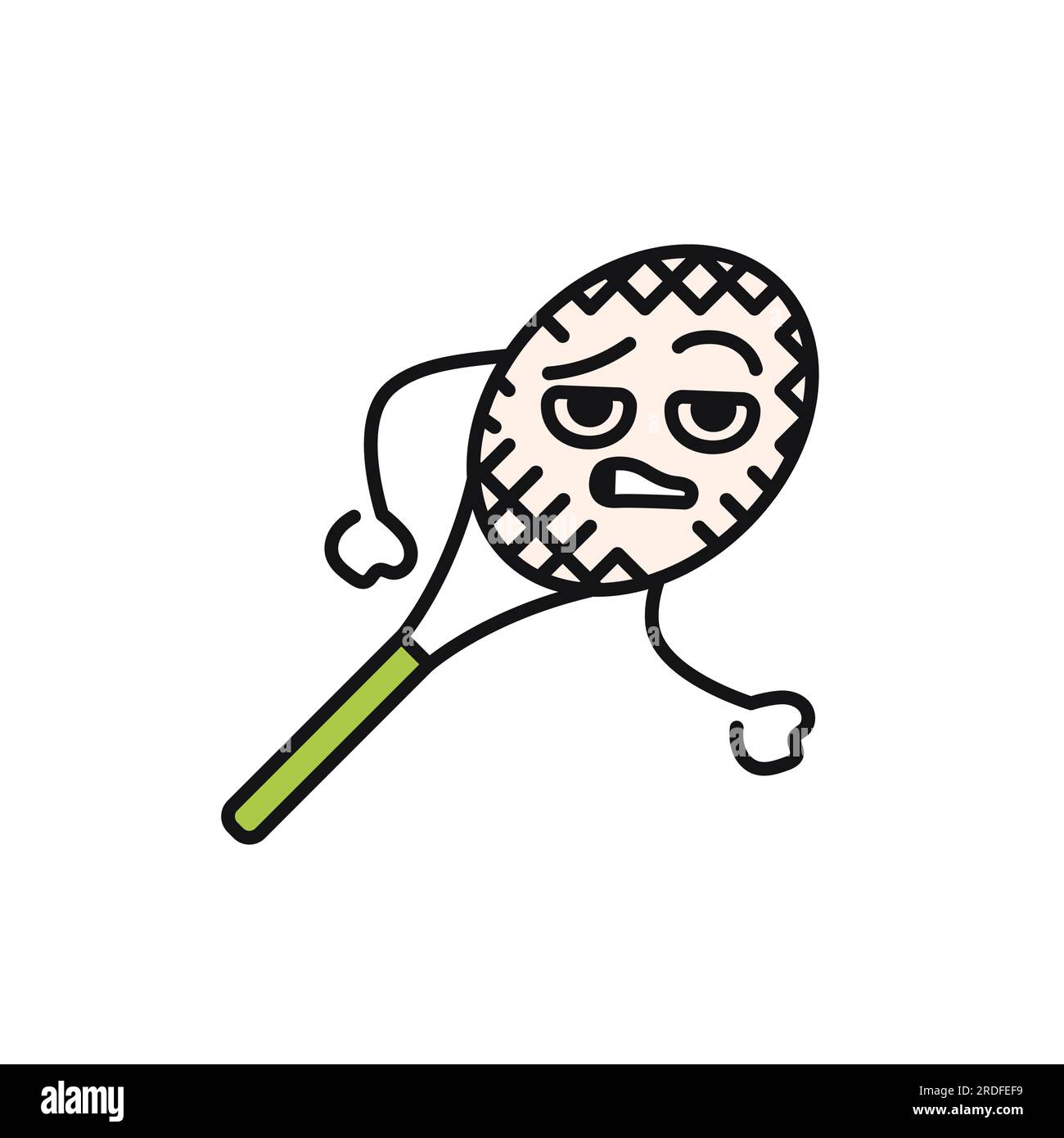 Funny cute happy tennis racket black line icon. Kawaii character ...