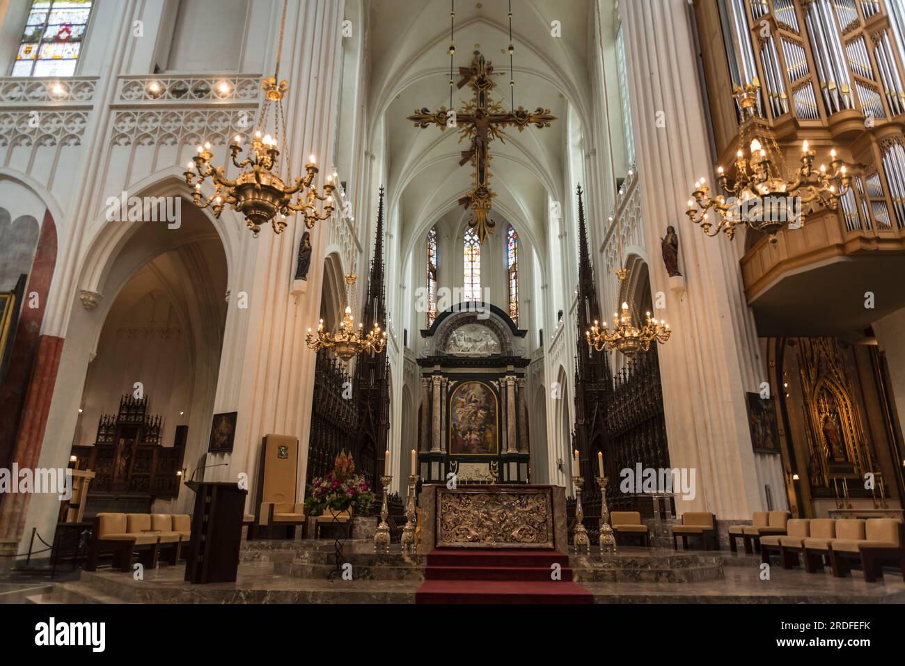 Choir and altar of the Cathedral of Our Lady, large Gothic church ...