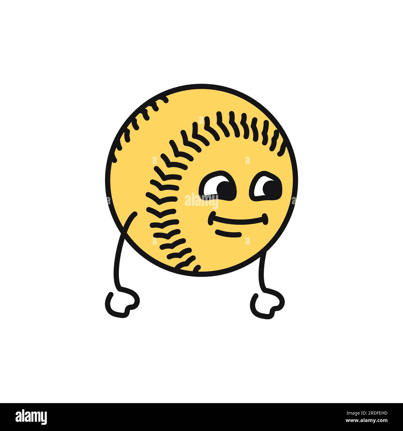 Funny cute happy softball black line icon. Kawaii character ...