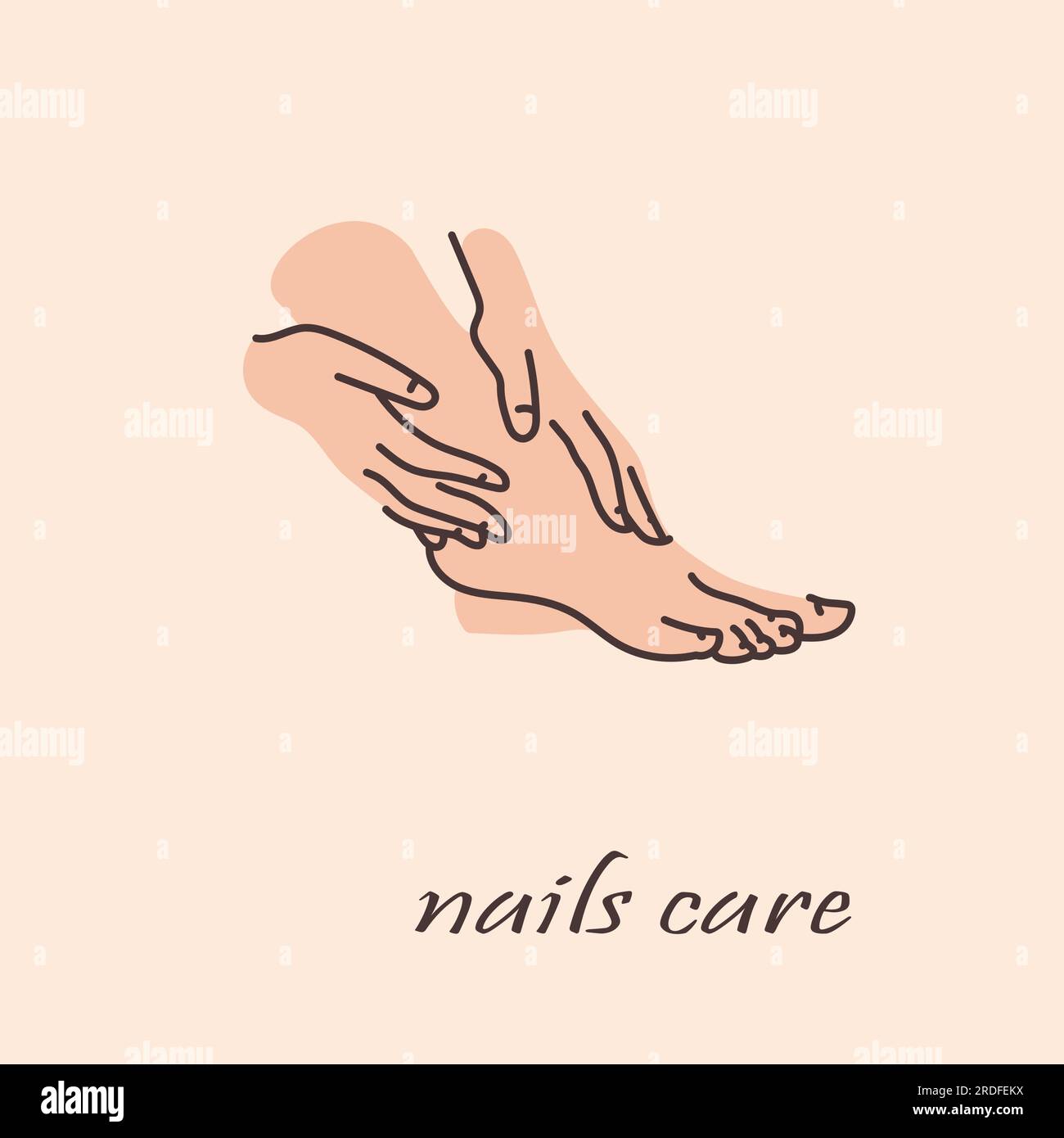 Pedicure and manicure color line illustration. Womans hands and feet ...