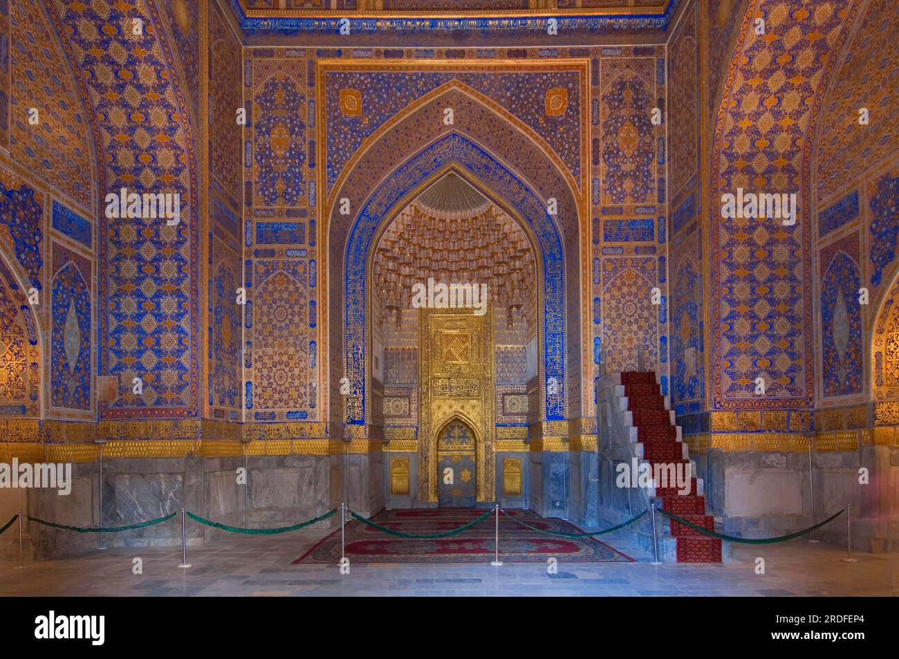 Gold decorated wall, Tella Kari Mosque, Rigestan, Samarkand, Uzbekistan ...