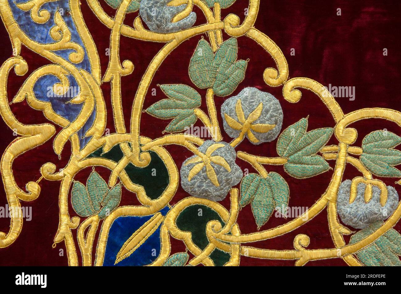 Fabric, silver embroidery, gold embroidery, embroidered with silver and ...