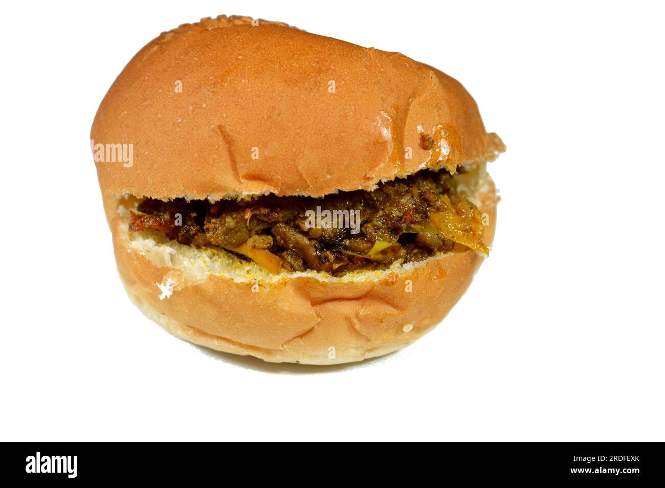 Beef meat shawarma sandwich in a sesame bun, a popular Middle Eastern ...