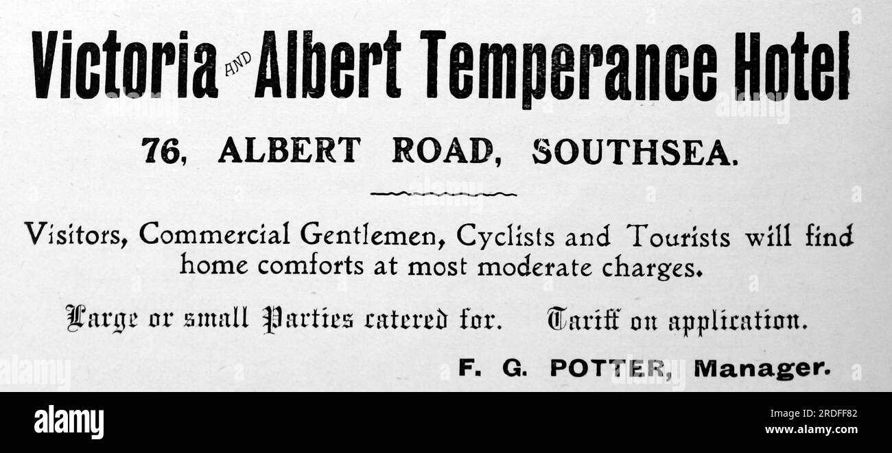 Advertisement for the Victoria and Albert Temperance Hotel of 76 ...