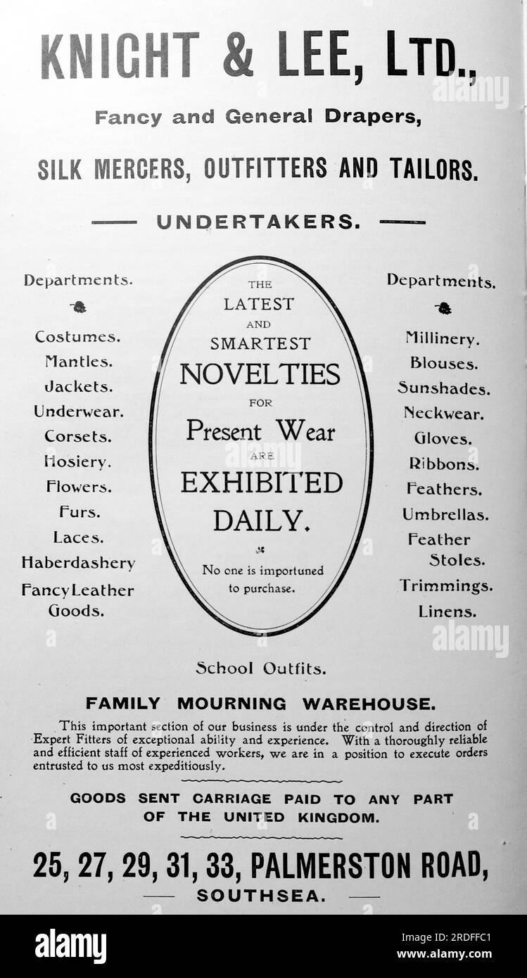 Advertisement for Knight and Lee Ltd, fancy and general drapers of 25 ...