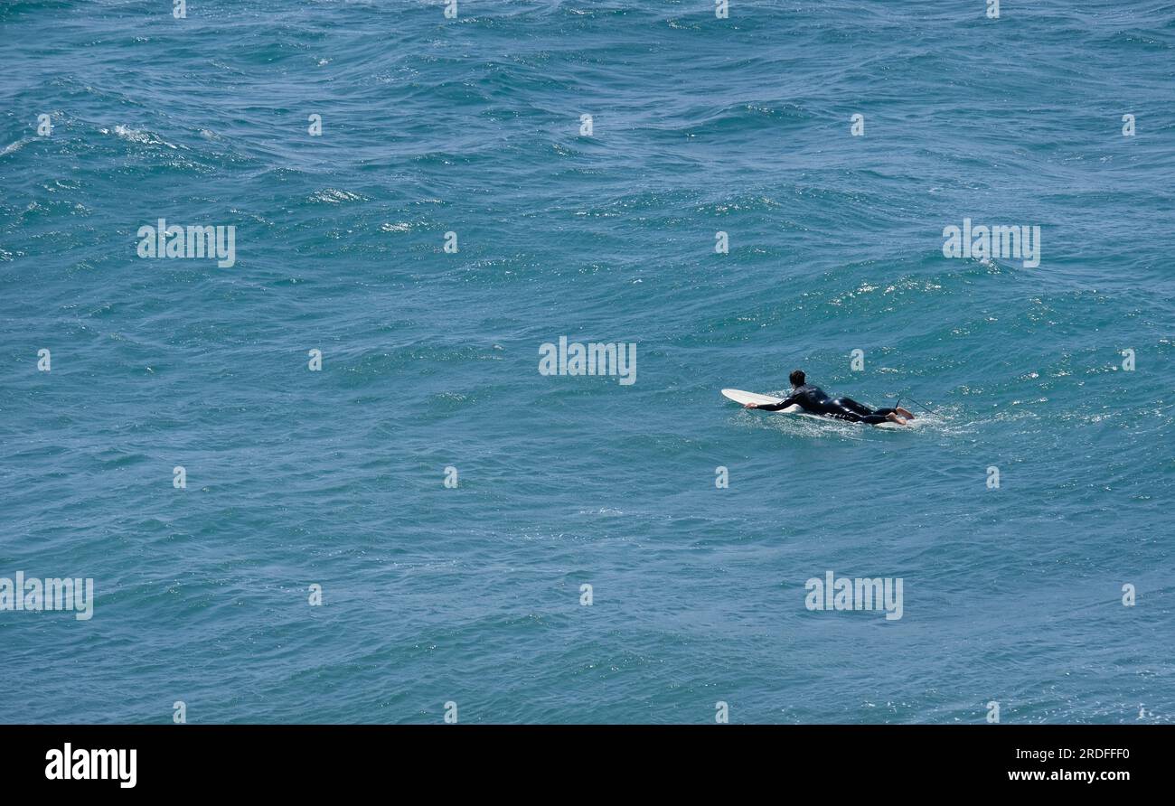 Surfer on his board waiting for the perfect wave Stock Photo - Alamy