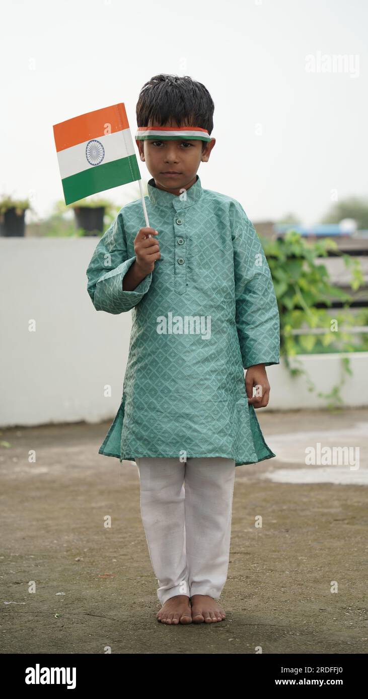 Indian child celebrating Independence or Republic day of India Stock ...