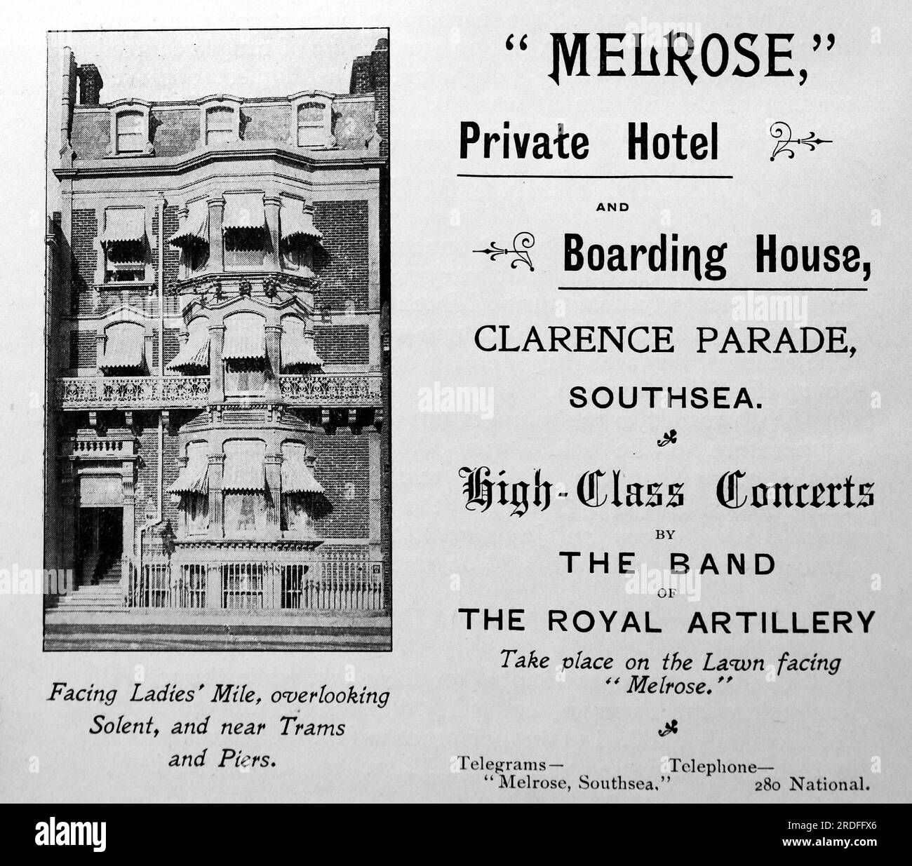 Advertisement for Melrose private hotel and boarding house of Clarence ...