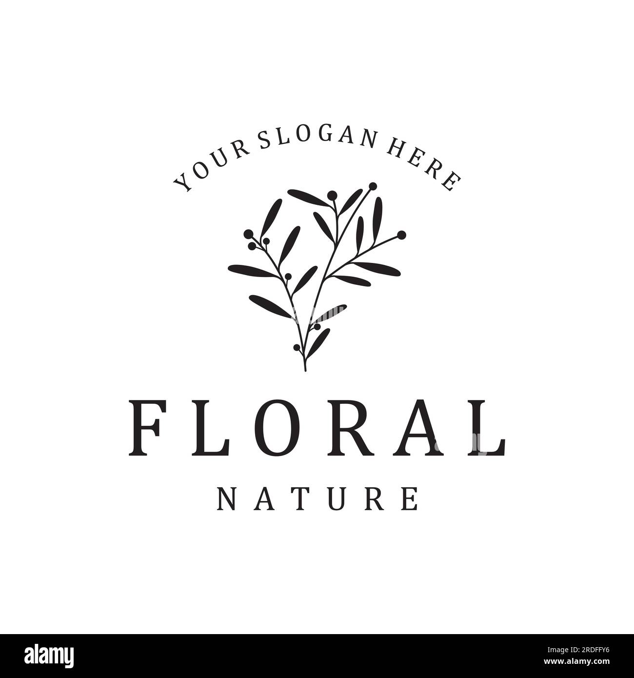 Hand drawn beautiful organic floral leaf and flower floral logo for ...