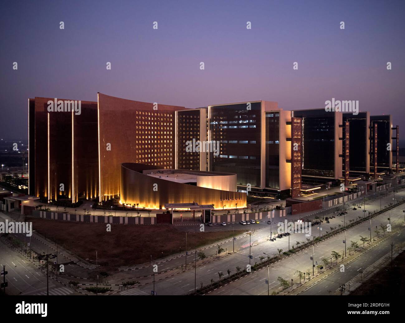 Aerial view, perspective of complex at dusk. Surat Diamond Bourse ...