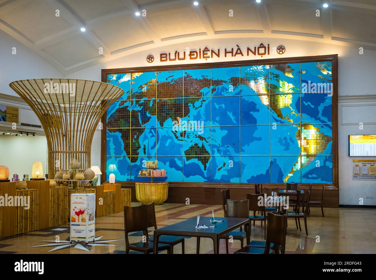 The giant illuminated world map in the main hall of Hanoi Post Office ...