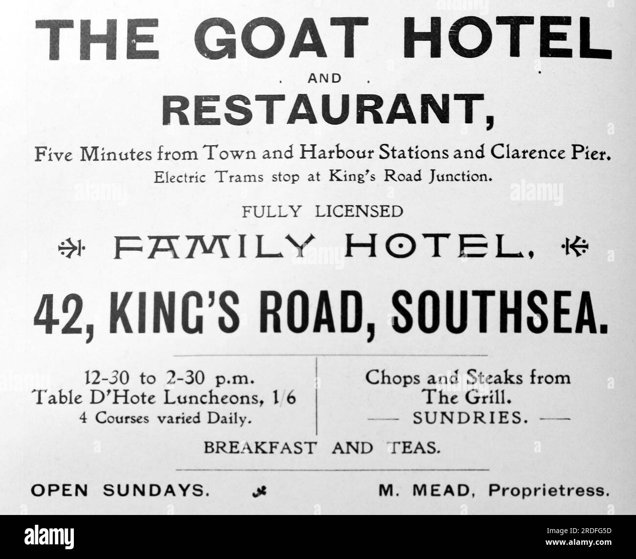 Advertisement for The Goat Hotel and Restaurant of 42, King’s Road ...
