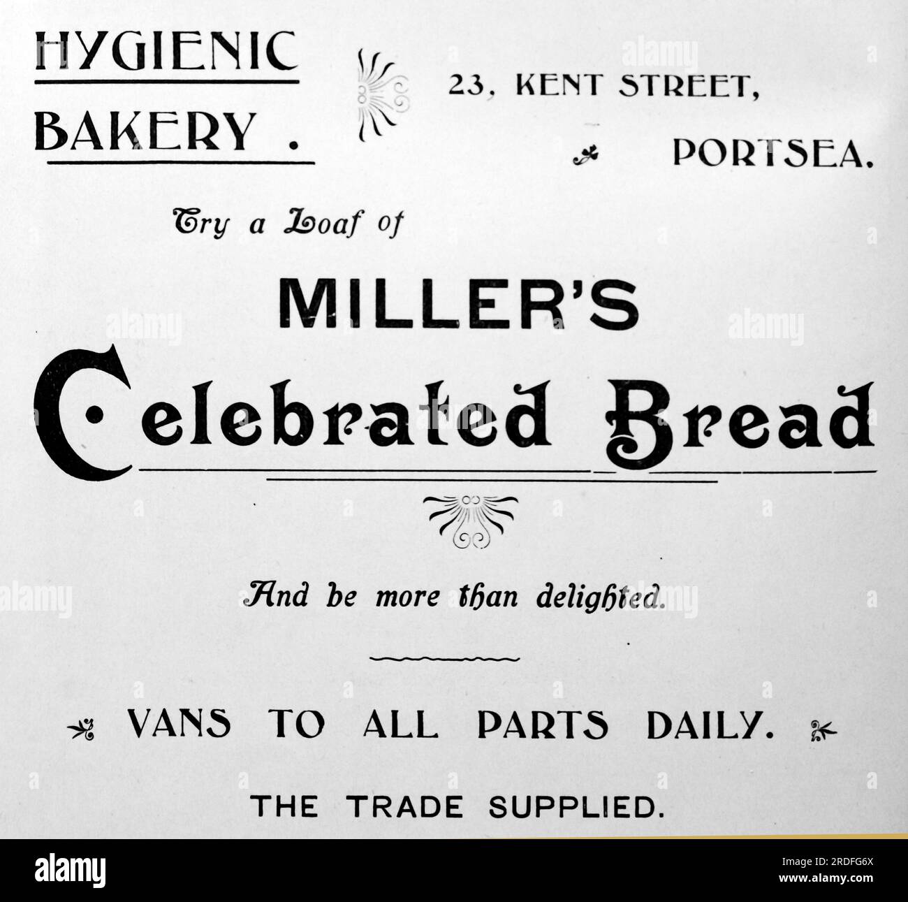 Advertisement for Miller’s, a “hygienic” bakery of 23, Kent Street ...