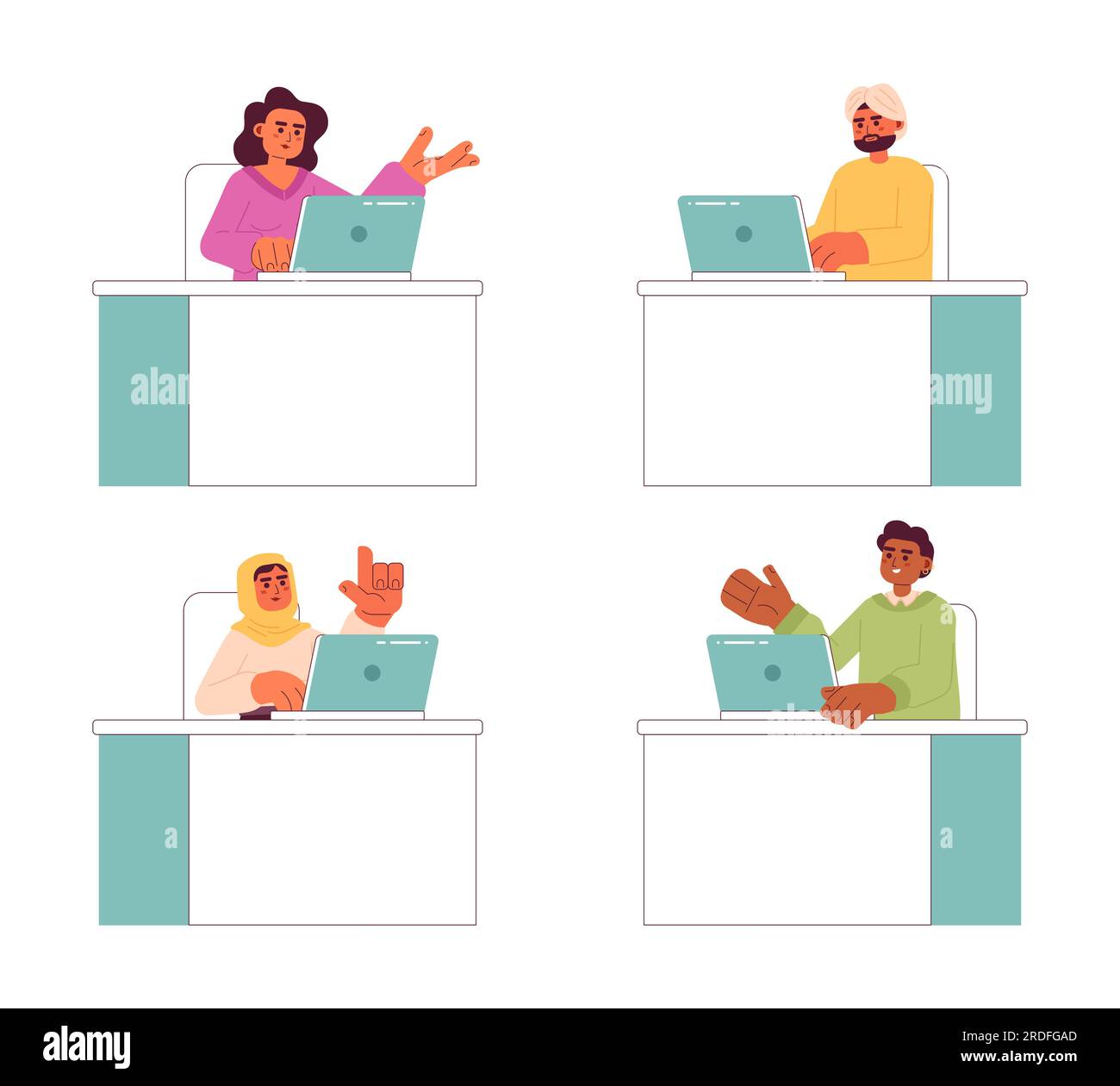 Multicultural workers at office semi flat concept vector spot ...