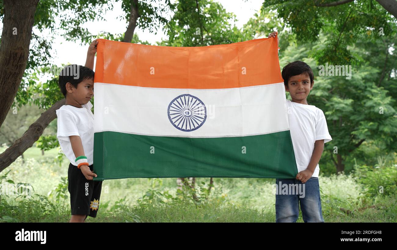 Indian child celebrating Independence or Republic day of India Stock ...
