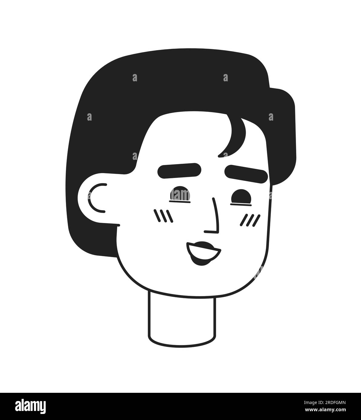 Cute Man With Short Haircut Monochrome Flat Linear Character Head Stock