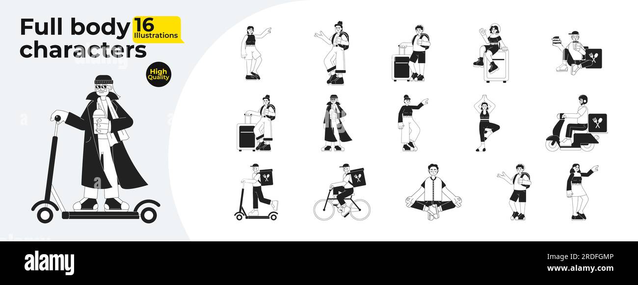 Active people monochromatic flat vector characters bundle Stock Vector ...