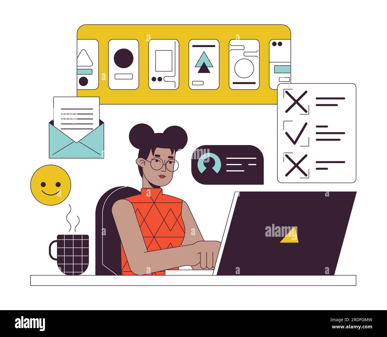 Multitasks freelancer flat line concept vector spot illustration Stock ...