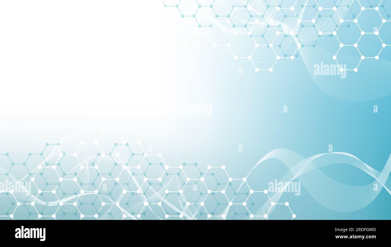 Modern science background with lines, dots and hexagons. Wave flow ...