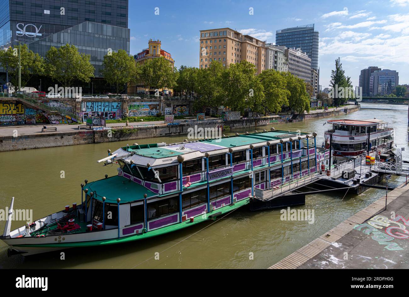 Excursion boat Vindobona on the Danube in the city centre, Vienna ...