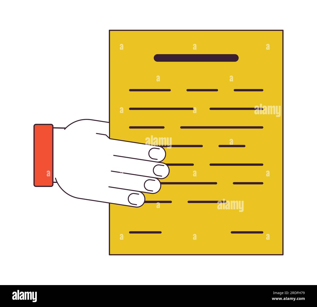 Hand gives paper blank flat line color isolated vector object Stock ...