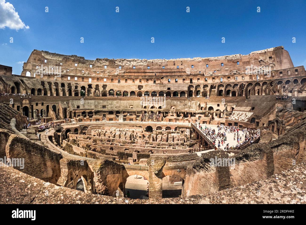 WIde angle view inside the ancient Colosseum, popular tourist ...